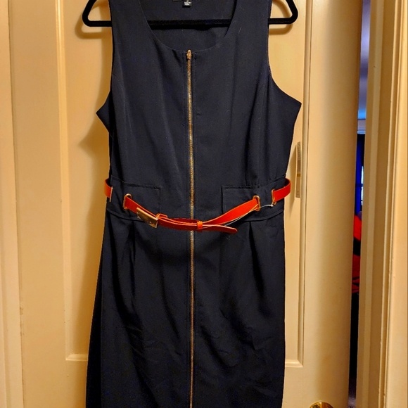 Sharagano | Dresses | Nwt Navy Blue Full Front Zipper Dress | Poshmark